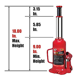 BIG RED 12 Ton (24,000 LBs) Torin Welded Hydraulic Car Bottle Jack for Auto Repair and House Lift, Red, TAM91203B
