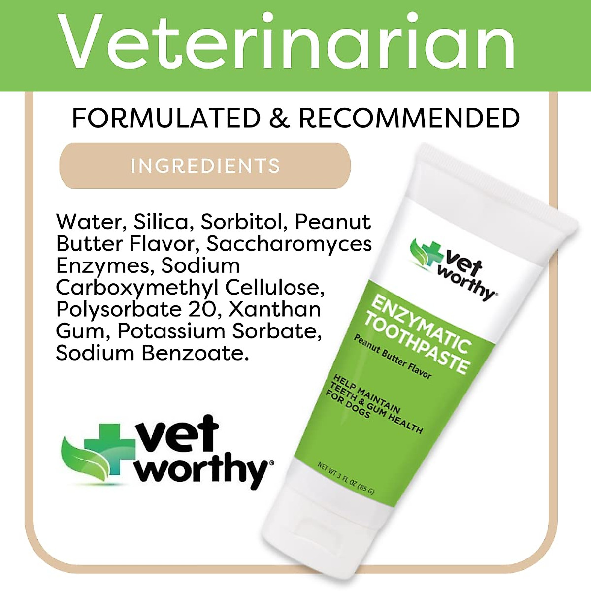Vet Worthy Peanut Butter Enzymatic Toothpaste for Dogs - For Clean, Healthy Teeth and Gums - Freshen Dogs Breath - Peanut Butter Flavor - Made in the USA - Start Your Dog’s Dental Routine Today - 3oz