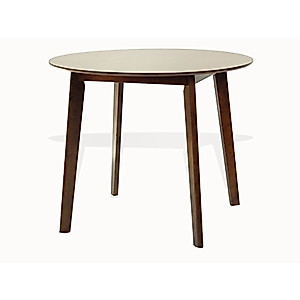 Set of 3 Dining Kitchen Round Table and 2 Yumiko Side Chairs Solid Wood w/Padded Seat Medium Brown