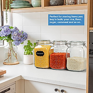 2 Pack 1 Gallon Square Super Wide-Mouth Glass Jars with Airtight Lids - Glass Storage Jars with 2 Measurement Mark - Canning Jars with Large Capacity, Sturdy For Canning, Overnight Oats, 4200 ML