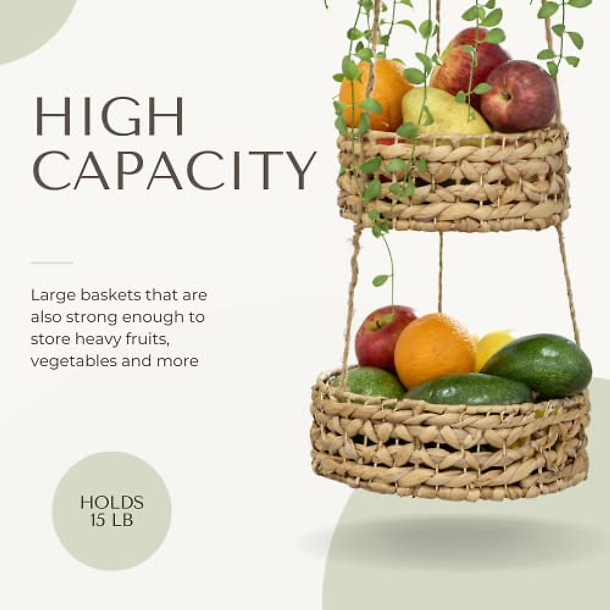 Hanging Fruit Basket Handmade Woven Hanging Basket Kitchen Storage. 3-Tier Fruit Baskets for Produce. Boho Hanging Planter Baskets - Kitchen Produce Storage Eco Friendly Organizer Heavy Duty