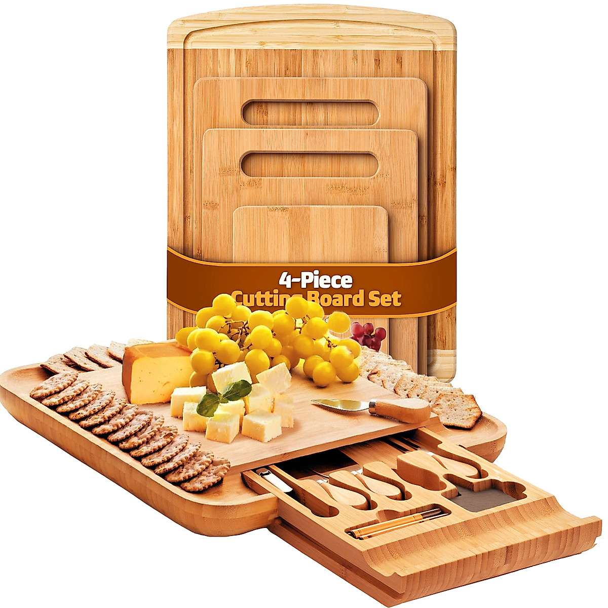 Bamboo Cheese Board and Bamboo Cutting Board Set of 4