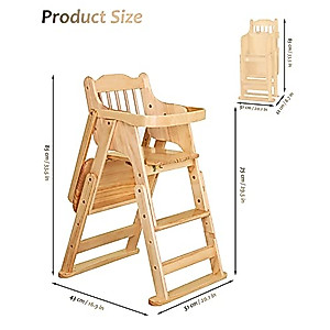 Wood High Chair with Tray, Baby Highchairs, Children High Stool Dining Chair for Babies and Toddlers Portable Kids Folding Chair with Safety Belt Adjustable Height (6 Months to 7 Years) (Color : A)