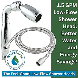 High Sierra Showerheads® - Solid Metal Handheld Shower Head with Trickle Valve and 72-Inch Metal Hose with Silicone Inner Tube. Low Flow 1.5 GPM - Chrome Finish