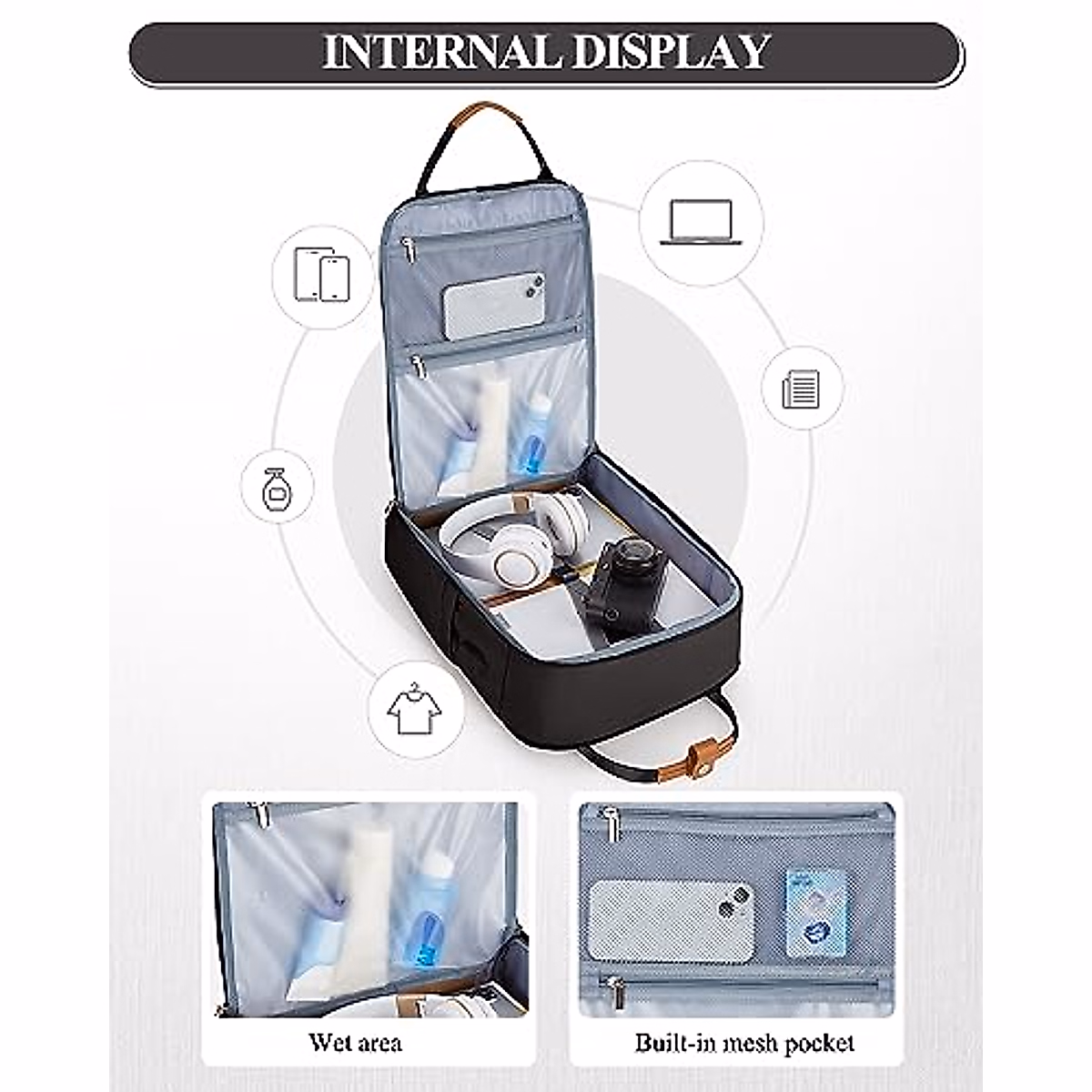 UPPACK Travel Backpack for Women Men Carry on Backpack for Airplanes Large Hiking Back Pack Black Personal Item Backpack Suitcase Overnight Backpack Laptop Backpack 15.6 Inch