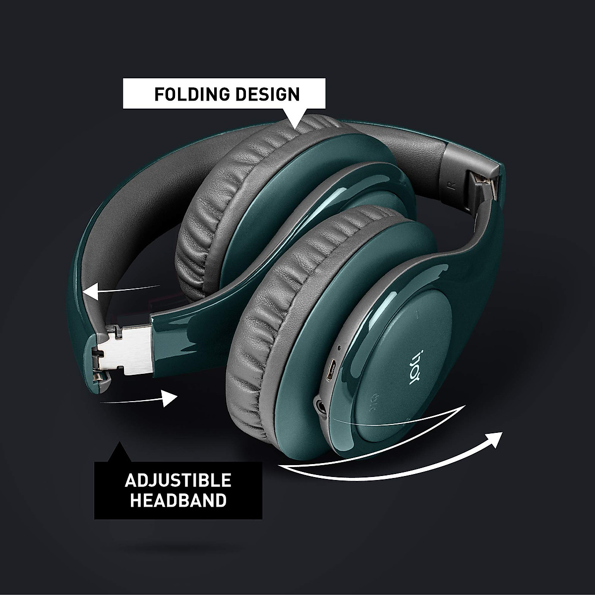 iJoy ISO Wireless, Bluetooth Headphones-Cordless Over Ear Stereo Headset- Bluetooth 5.0, 30HR Battery Built-in Microphone- Handsfree or Wired Use, Foldable (Glossy Green)