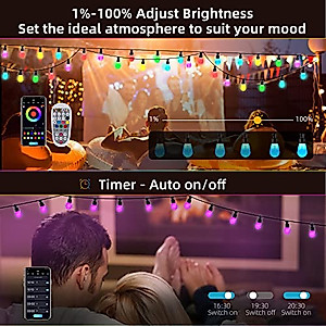 Smart Outdoor String Lights with 30 Dimmable RGB LED Bulbs, 74ft Color Changing Light Waterproof S14 Shatterproof Patio Lights with App Control & Remote for Porch Backyard Cafe Gazebo Lighting Decor