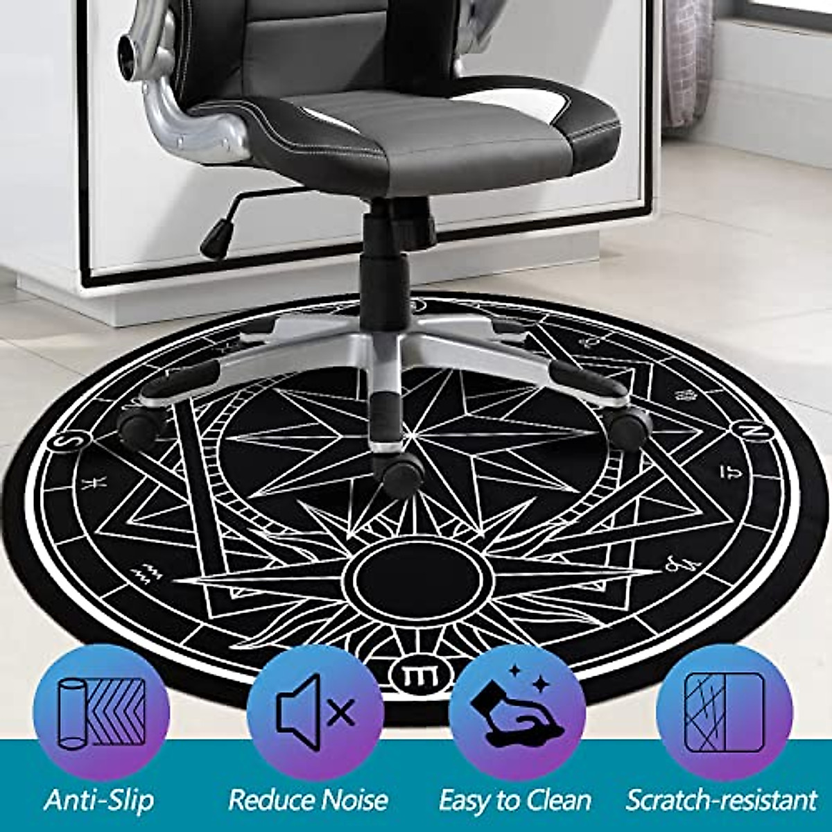 Homcomoda Gaming Chair Mat for Hardwood Floor Anti-Slip Round 47 Inch Floor Protector Low-Pile Computer Chair Mat for Office Gaming Room Home Decor
