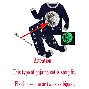 KikizYe Little Boys Glow in the Dark Moon Space Long Sleeve Pajamas 100% Cotton Sleepwear Size 6