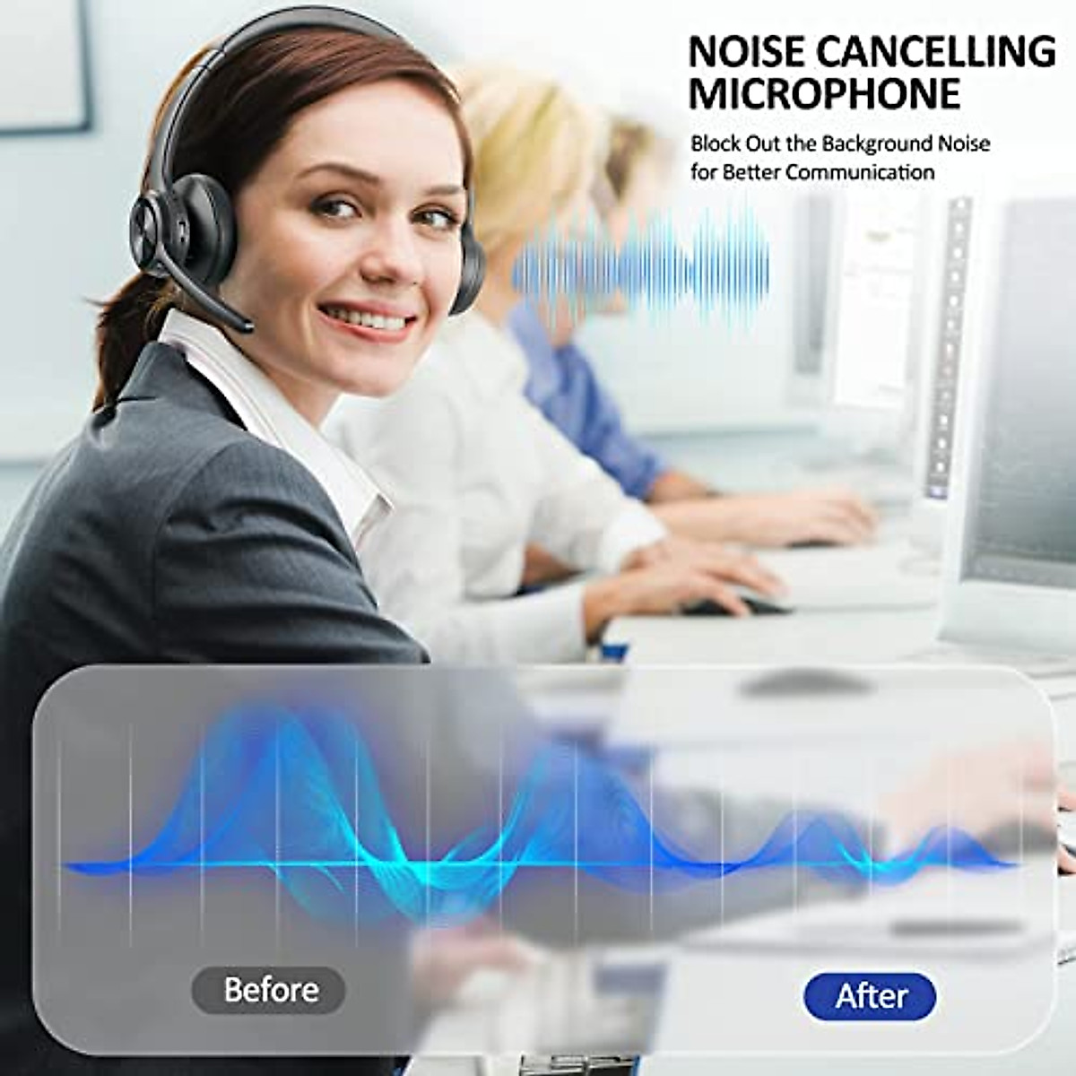 EKVANBEL Bluetooth Headset V5.2 with Adapter, Wireless Headphones with Noise Cancelling Microphone, On Ear Wireless Headset for Cell Phones Laptop Computer