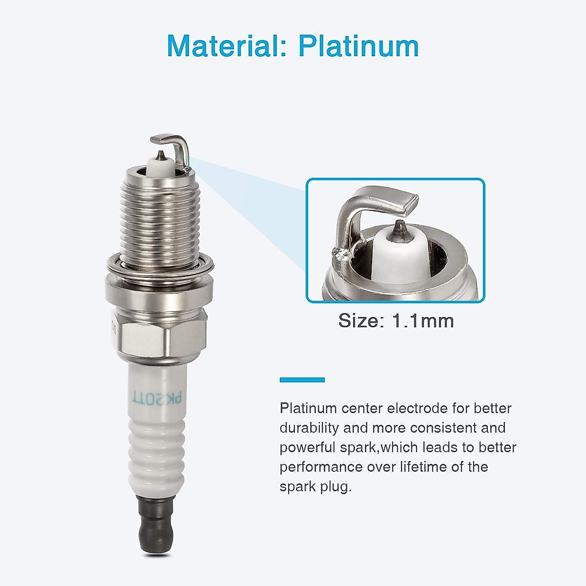 Vplus Platinum Spark Plug Set of 6, Replaces# 4504, PK20TT, S2000RC9YC, ZAP121200, ZM0218110