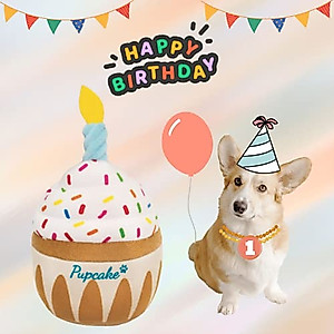 Nestpark Dog Birthday Toy - Pup Cake Puppy Birthday Dog Toy Cupcake Plush Squeak and Crinkle Dog Birthday Gift