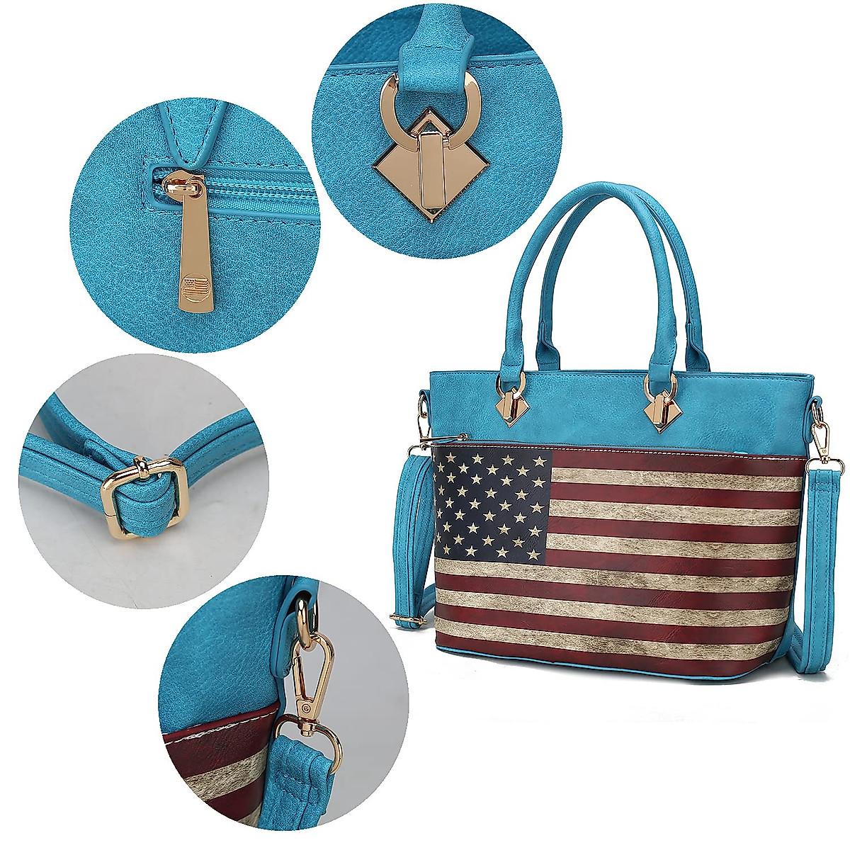 MKF Collection USA Tote Crossbody Bag for Women, American Flag Vegan Leather Top-Handle Messenger, Satchel Shoulder bag Purse