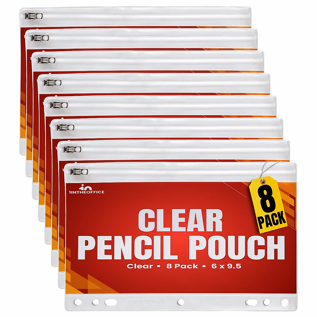 1InTheOffice Clear Pencil Pouch, Pencil Pouch for 3 Ring Binder, Zippered, Vinyl, 8 Pack