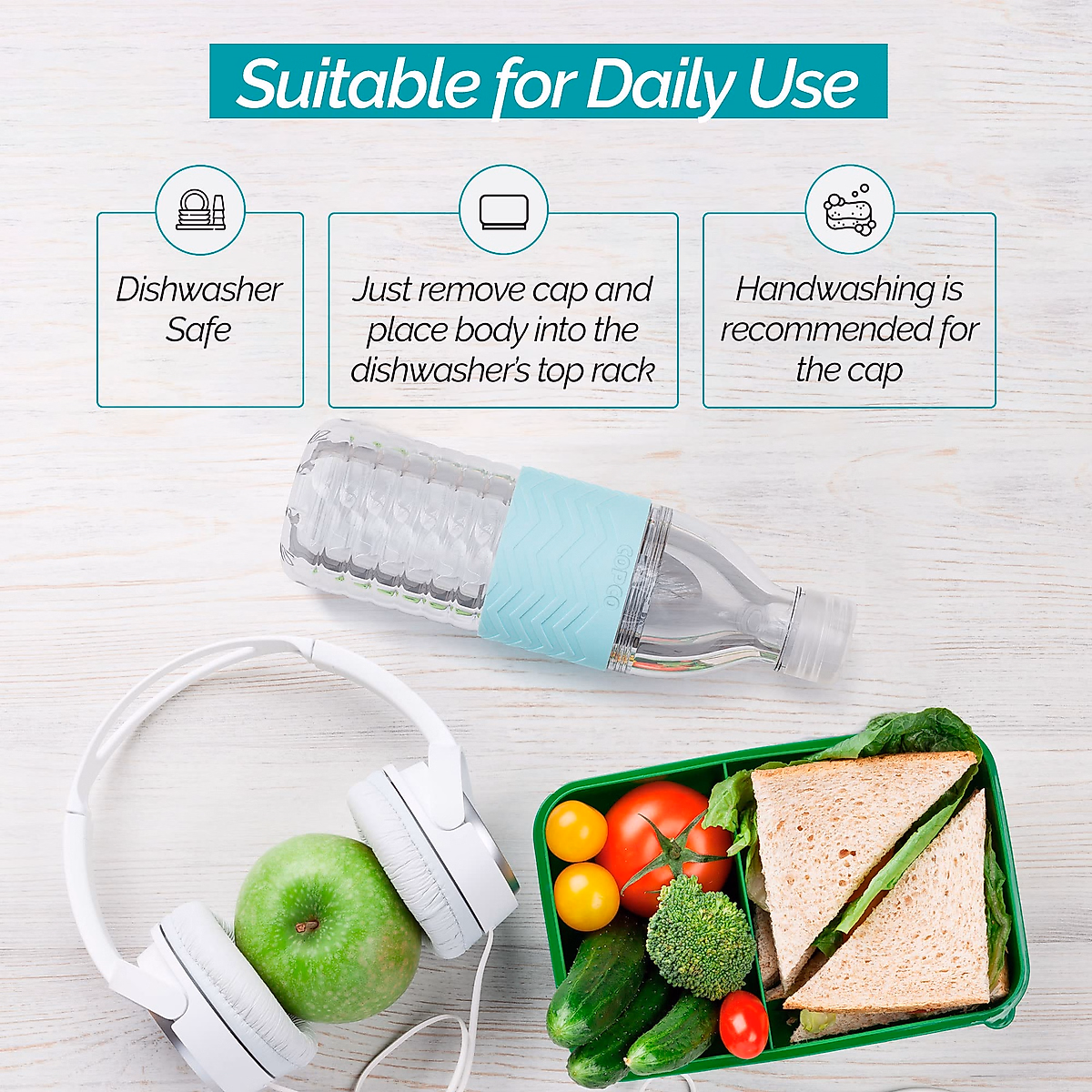 Copco Hydra Reusable Water Bottles | Set of 2 | Non-Slip Sleeve | Spill Resistant Lid | Clear Water Bottles for School, Gym, & Travel | BPA Free Tritan Plastic Water Bottles | 16 Oz (Robins Egg Blue)