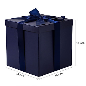 RUSPEPA Medium Birthday Gift Box with Lids, Ribbon and Tissue Paper, Collapsible Gift Box - 1 Pcs, 10x10x10 Inches, Navy Blue