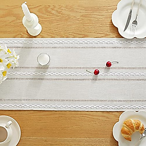 JIALE Table Runner, Rustic Farmhouse Table Runners with Tassels, Boho Cotton Linen Table Runner for Table Decorations, Holiday Party and Wedding, 72 Inches, Ivory