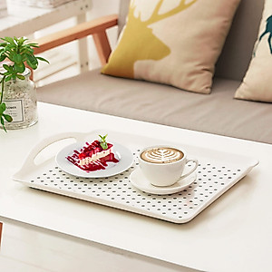 HOIGON 4 Pack 16.5 x 11.4 x 1.6 Inch Anti-Slip Food Serving Tray with Handles, Rectangular Plastic Serving Trays Cafeteria Trays Dinner Trays for Eating On Couch, Bed