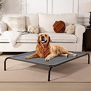 Eterish Elevated Bed for Small, Medium, Large Dogs and Pets, Raised Bed with Durable Frame and Mesh, Dog Cot with Rubber Feet for Indoor and Outdoor Use, Black