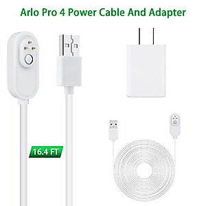 2Pack 16.4Ft/5m Magnetic Charging Cable with Power Adapter for Arlo Pro4 and Ultra 2, Continuous Outdoor Power Supply for Your Arlo Security Camera (White)