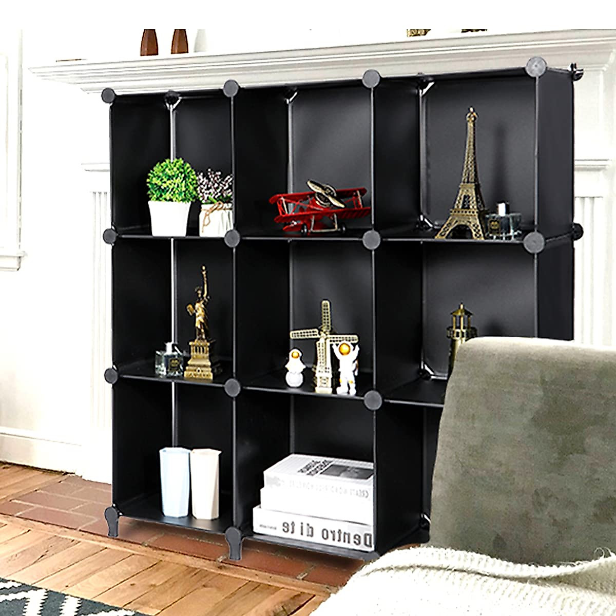 ZenStyle Closet Organizers and Storage 9 Cube Shelves Plastic Stackable Multifunctional DIY Modular Closet Cabinet for Bedroom Living Room Office, Black