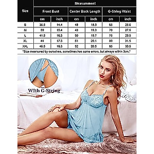 Avidlove Women V-Neck Lingerie Lace Babydoll Chemise Nightwear Outfits(Clear Blue, M)