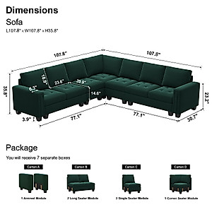 Belffin Modular Velvet Sectional L Shape Sofa Couch Oversized Convertible Sectional Sofa Couch with Reversible Chaise for Living Room Green