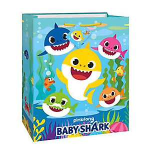 Unique Baby Shark Multicolor Paper Gift Bag - 13" x 10" (1 Pc) - Vibrant Paper Bags, Perfect for Kids Parties & Birthdays