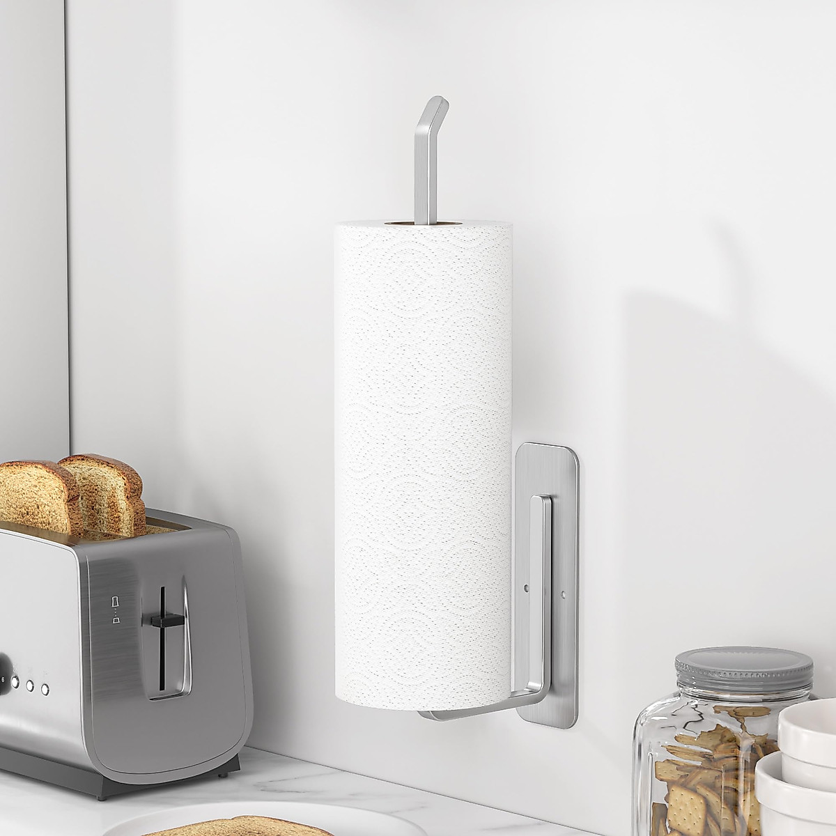 Paper Towel Holder Under Cabinet - Both Available in Adhesive and Drilling - Upgraded Aluminum Paper Towel Holder Wall Mount - Kitchen Towel Holder