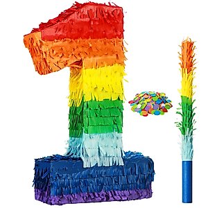 Sratte Rainbow Number Piñata Multicolor Number Piñata Small Kids Birthday Party with Blindfold Stick and Confetti for Birthday Anniversary Cinco De Mayo Fiesta Party Decor(Number 1)