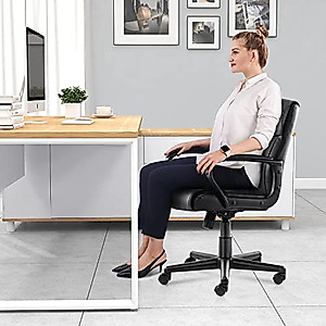 Office Chair, Leather Executive Office Chair Mid Back Soft Comfy Ergonomic Desk Chair,Swivel Rolling Task Chair,Adjustable Height& Tilt Home Office Chair with Wheels Padded Armrest,Black