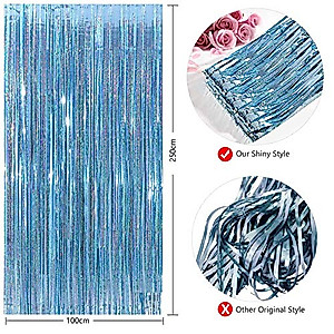 CYLMFC Foil Fringe Curtains Party Decorations - 2 Pack 3 x 8ft Tinsel Backdrop for Party Photo Backdrop Wedding Bridal Shower Bachelorette