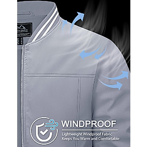 MAGCOMSEN Bomber Jackets for Men Lightweight Jacket Casual Windbreaker Jackets Windproof Zip Up Coats with 5 Pockets Light Grey, L