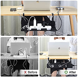 Under Desk Cable Management Tray,2 Pack Steel No Drill Under Desk Cord Holder for Wire Management,Quick Mount Under Table Wire Organizer Perfect for Home, Office Desk-Black