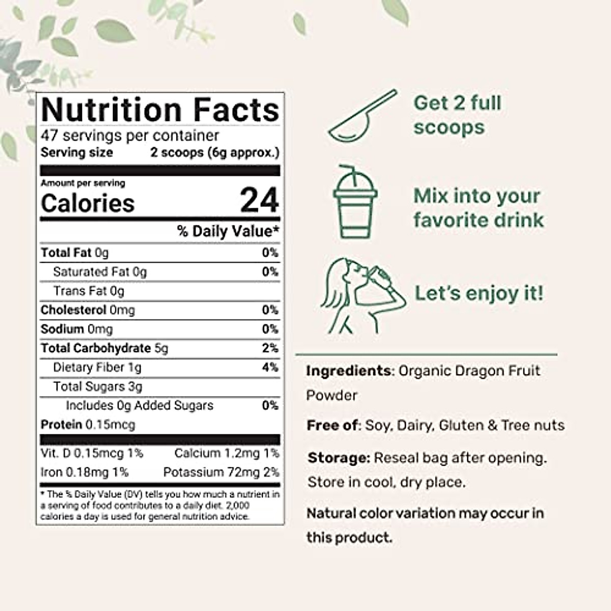 Organic Dragon Fruit Powder, 10oz | 100% Natural Fruit Powder | Freeze-Dried Pink Pitaya Source | No Sugar & Additives | Great Flavor for Drinks, Smoothie, & Beverages | Non-GMO & Vegan Friendly