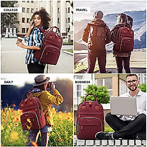 LOVEVOOK Laptop Backpack Purse for Women with 15.6-inch Laptop Compartment, Large Travel Anti-theft Work Bags with Lock, Business Computer College Backpacks, Casual Daypack with USB Port, Wine Red
