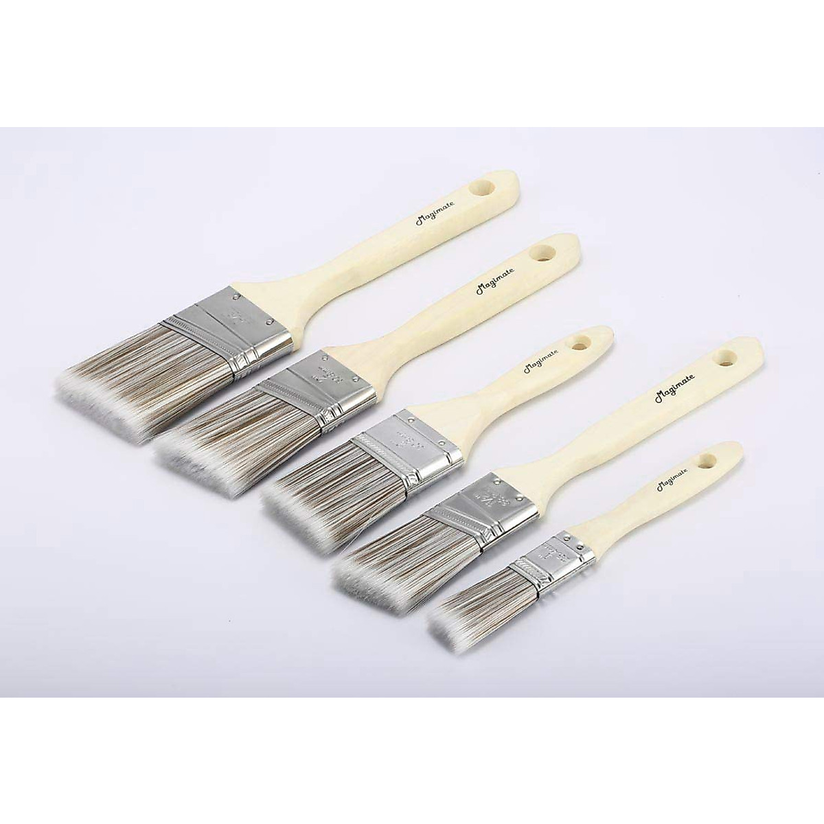 Magimate Paint Brushes Set, Sash Brushes, Soft Tapered Filament, Wood Stain Brushes for Walls, Cabinets and Fences Pack of 5