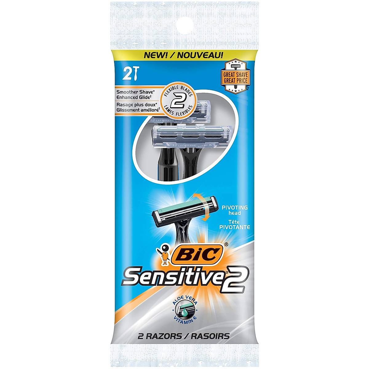 BIC Sensitive 2 Men's Disposable Razor, Two Blade, Pack of 20 Razors, For a Soothing and Comfortable Shave