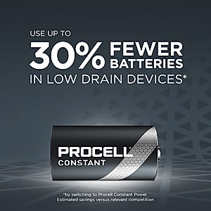 PROCELL Constant D Cell Long-Lasting Alkaline Batteries (72 Pack), 10-Year Shelf Life, Bulk Value Pack for Consistent Moderate Drain Professional Devices