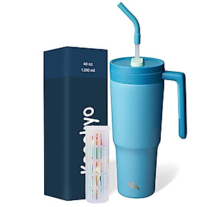Konokyo Insulated Tumbler with Handle and Straw,40 OZ Vacuum Stainless Steel Water Bottle Travel Mug Metal Cup with Fruit Diffuser,Dark Blue
