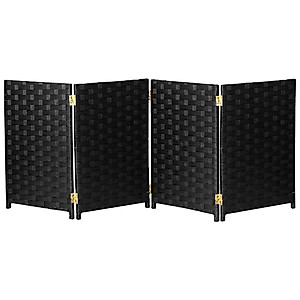 Red Lantern 2 ft. Short Woven Fiber Folding Screen - 4 Panel - Black