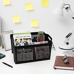 Zerdyne 6-Pack Large Plastic Stackable Storage Baskets, Rectangle Plastic Stacking Bin, Black