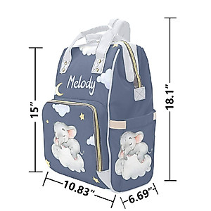 Yeshop Twinkle Star Elephant Personalized Diaper Bag Backpack Tote with Name,Custom Travel Nappy Mommy Bag Backpack for Baby Girl Boy Gift, 10.83 inches * 6.69 inches* 15 inches