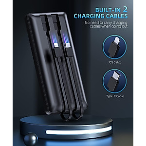 Power-Bank-Portable-Charger - 16000mAh Power Bank Support PD 30W and QC4.0 Fast Charger with Built-in 2 Output Cable and LED Display for iPhone and Android Phones and Most Electronic Devices