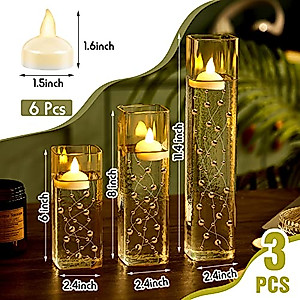 Glass Square Vase 11.4 Inch Floating Candle Vase for Centerpieces Square Floating Candle Holder 6 Pcs Flameless Floating Tealights Vase Filler Gel Beads for Wedding Home Decoration (3 Pcs)