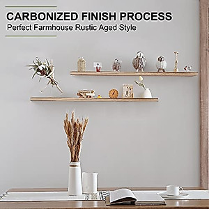 Floating Shelves, 36 Inch Wall Shelf Set of 2, Rustic Wood Shelves for Wall Storage, Fireplace Mantel, Wall Mounted Wooden Display Shelf for Bathroom Bedroom Kitchen Garage, Carbonized Black