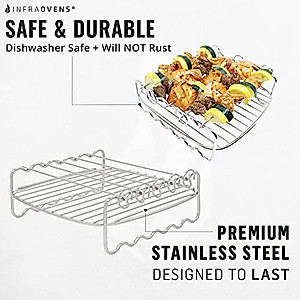 Air Fryer Skewer Rack Grate Compatible with Chefman, Ultrean, PowerXL and more, Double Rack Kabob Airfryer Accessories for Cosori, Gowise, Nuwave® Brio, Multi-Purpose Stainless Steel
