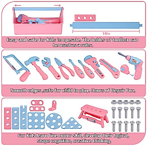 Kids Tool Set, 48PCS Toddler Tool Set with Electronic Toy Drill & Kids Tape Measure,Pretend Play Construction Toys Costume with Kids Tool Belt & Gloves,Toy Tools Box for Girl Boy Ages 3-8