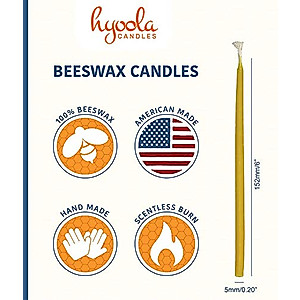Hyoola Beeswax Birthday Candles – 50 Pack - Natural Dripless Decorative Candles with Long Lasting Burn – Elegant Taper Design, Soothing Scent – 6” Tall – Handmade in The USA