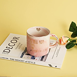 Funny 40th Birthday Gifts for Women - Turning 40 Year Old Birthday Bday Gift Ideas for Wife, Mom, Daughter, Sister, Aunt, Best Friends, Coworkers - Fabulous Pink Marble Mug, Ceramic 11.5oz Coffee Cup